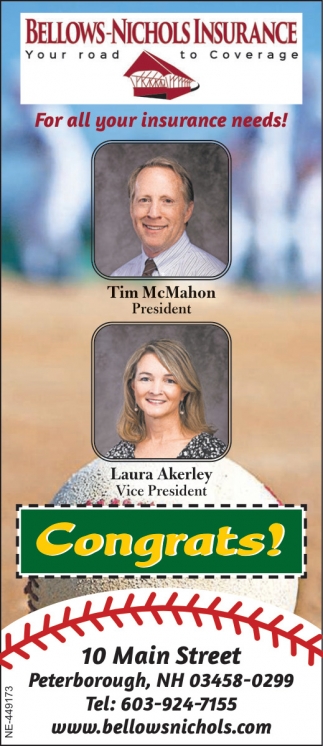 For All Your Insurance Needs!, Bellows-Nichols Insurance, Peterborough, NH