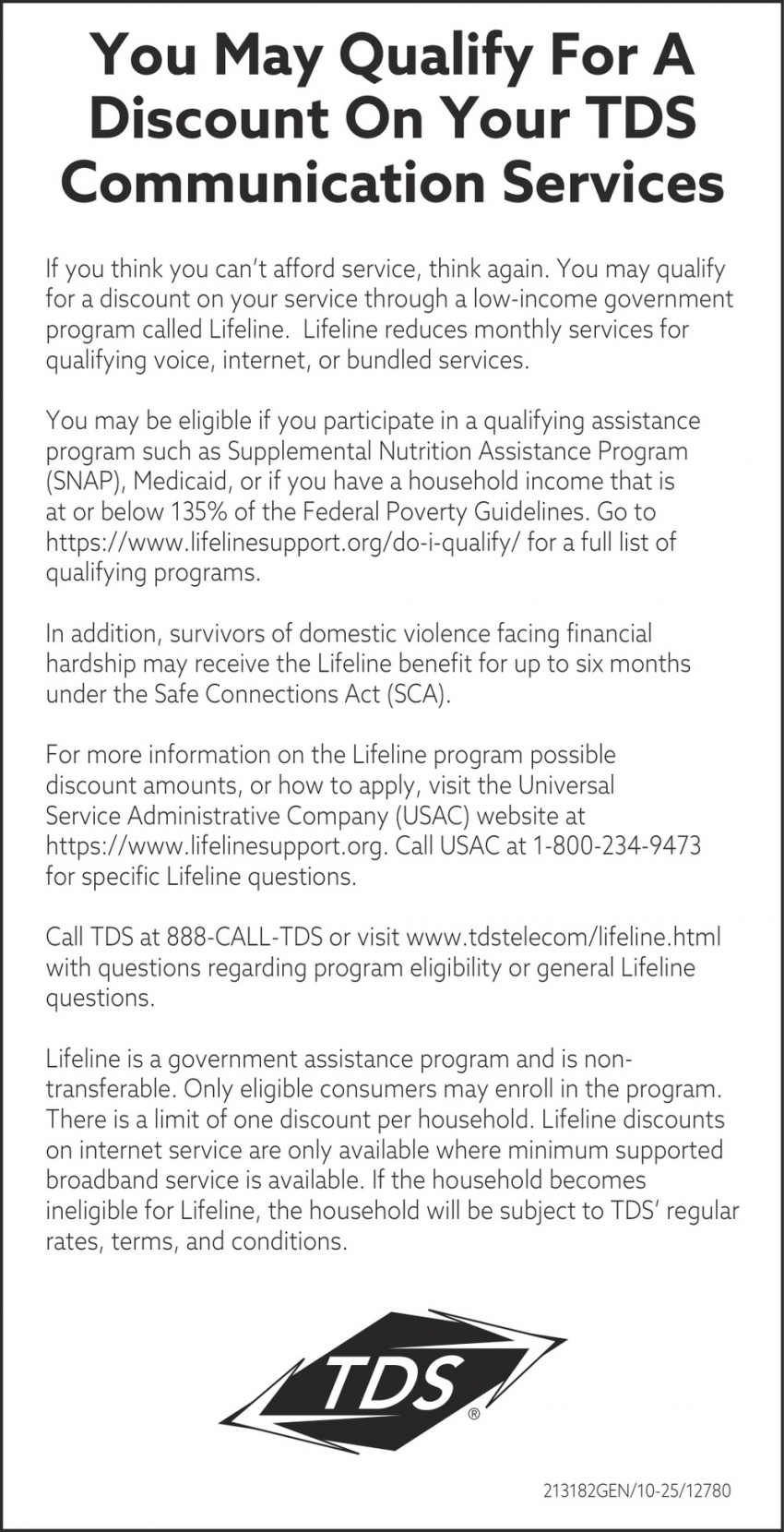 You May Qualify for a Discount On Your TDS Communication Services, TDS ...