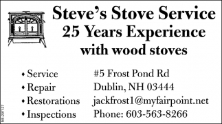 25 Years Experience , Steve's Stove Service