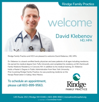 Welcome David Klebenov, Rindge Family Practice