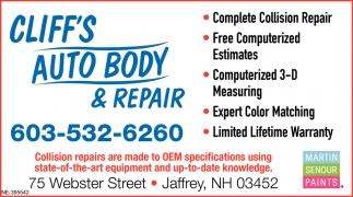 Complete Collision Repair, Cliff's Auto Body & Repair, Jaffrey, NH