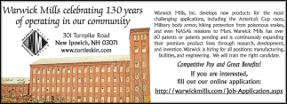 Warwick Mills Celebrating 130 Years of Operating In Our Community ...