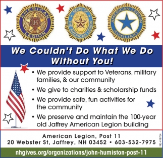 We Couldn't Do What We Do Without You!, John Humiston American Legion ...
